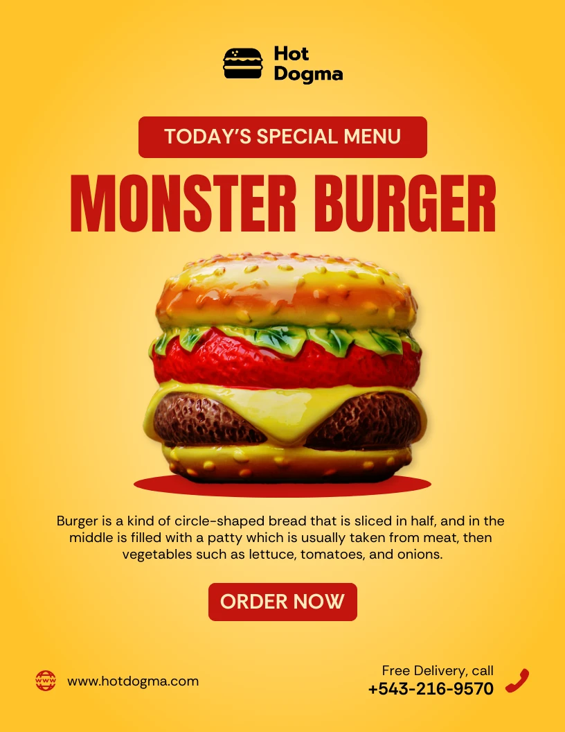 Special Monster Burger Menu Flyer Template - Venngage