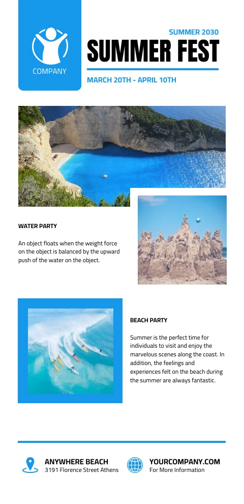 White Blue Summer Fest Newsletter Template - Venngage