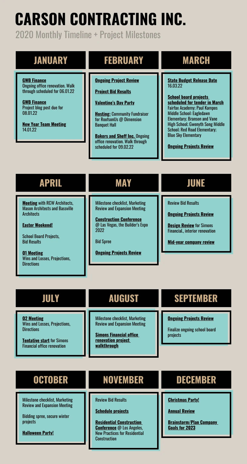 General Monthly Calendar Timeline Infographic Template - Venngage