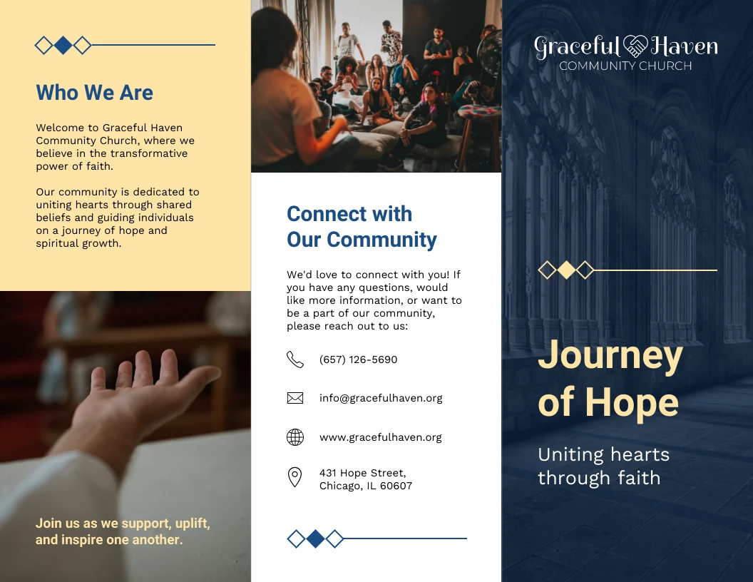 Blue Yellow Church Brochure Template - Venngage