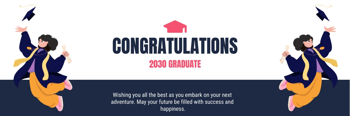 White Red And Navy Modern Illustration Congratulation Graduation Banner ...