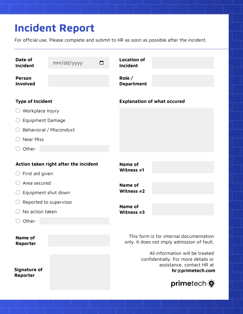 Indigo Incident Report Template - Venngage