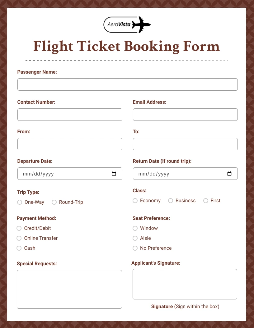 Simple Clean White and Brown Booking Form - Venngage