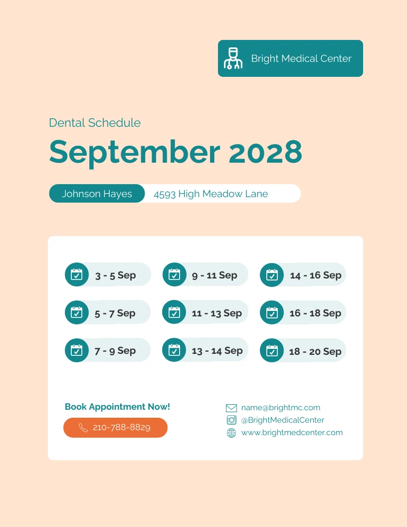 Modern Blue White Dental Schedule in Month Template - Venngage