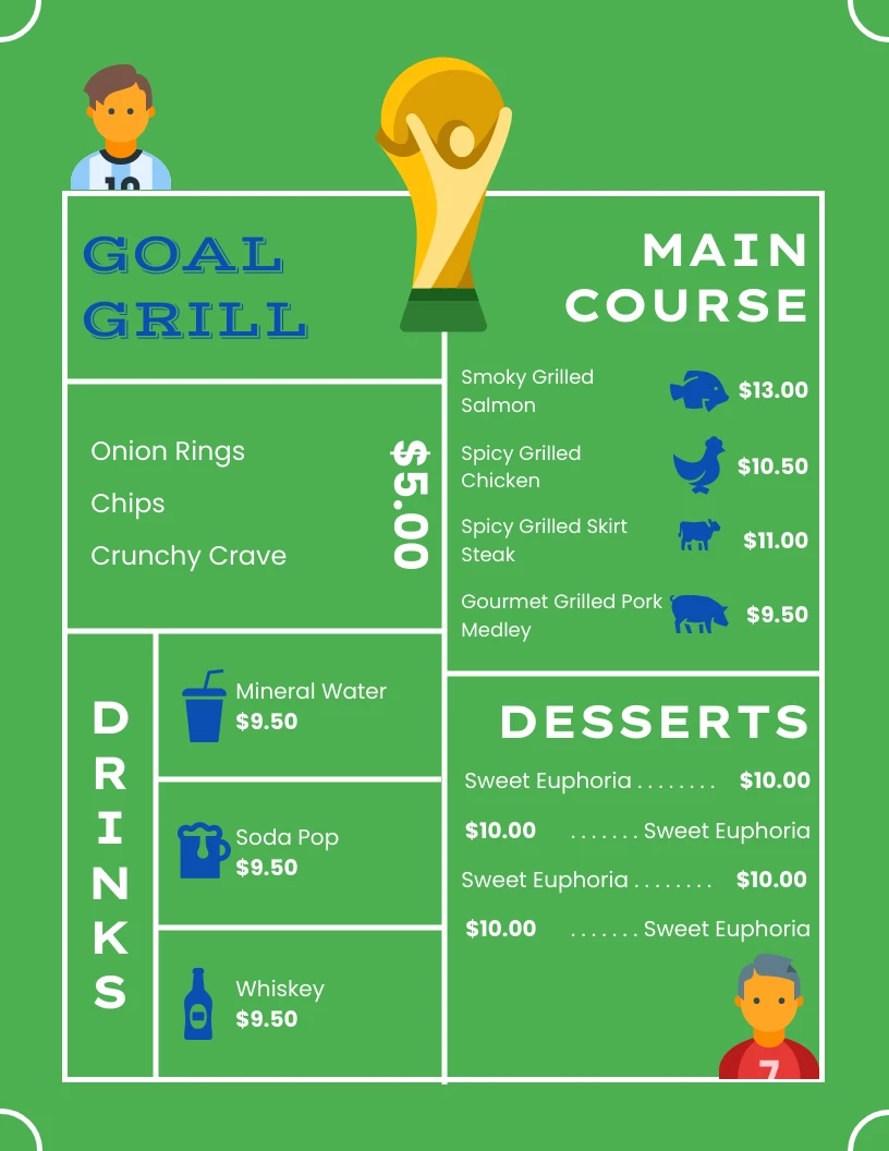 Green And White Line Football Menu - Venngage