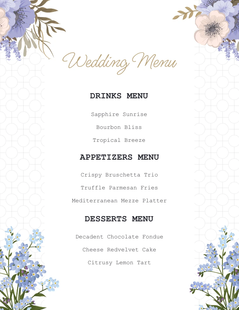 White Modern Floral Wedding Menu - Venngage