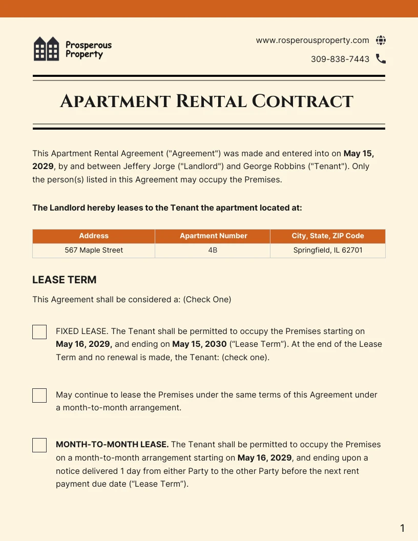 Apartment Rental Contract Template - Venngage