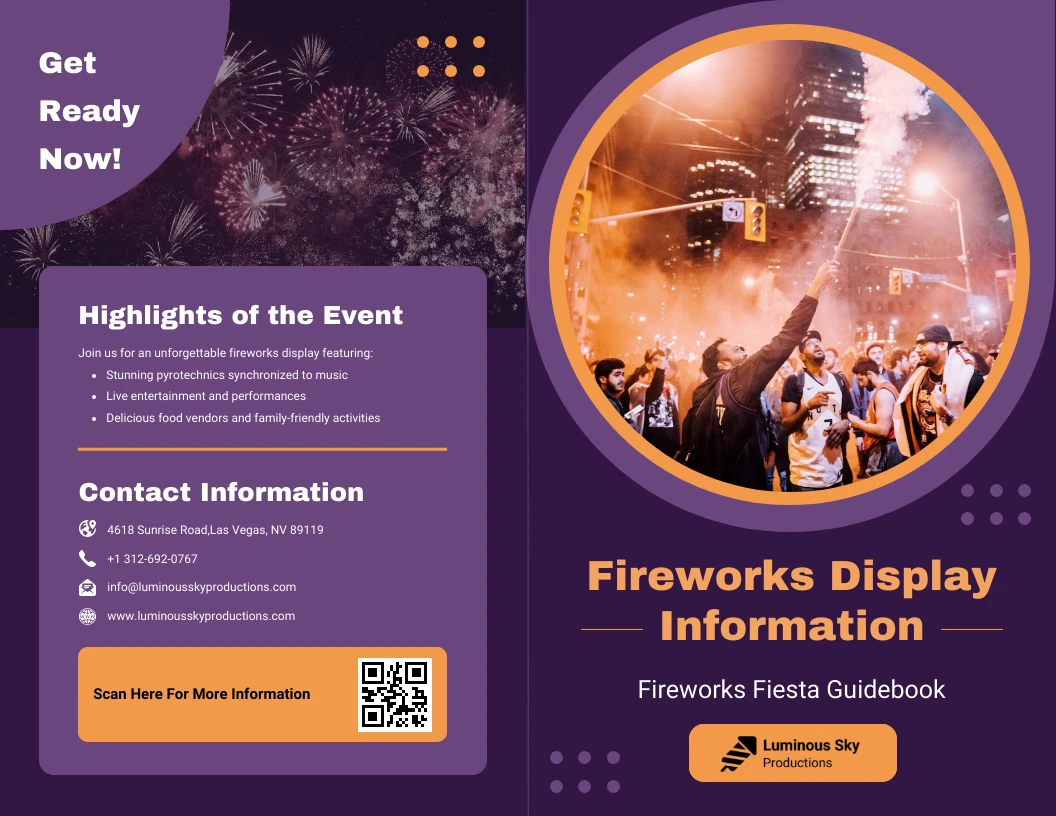 Fireworks Display Information Half-Fold Brochure Template - Venngage