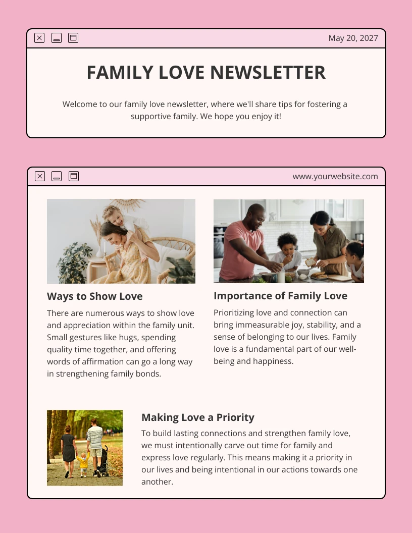 Soft Pink Family Love Newsletter Template - Venngage