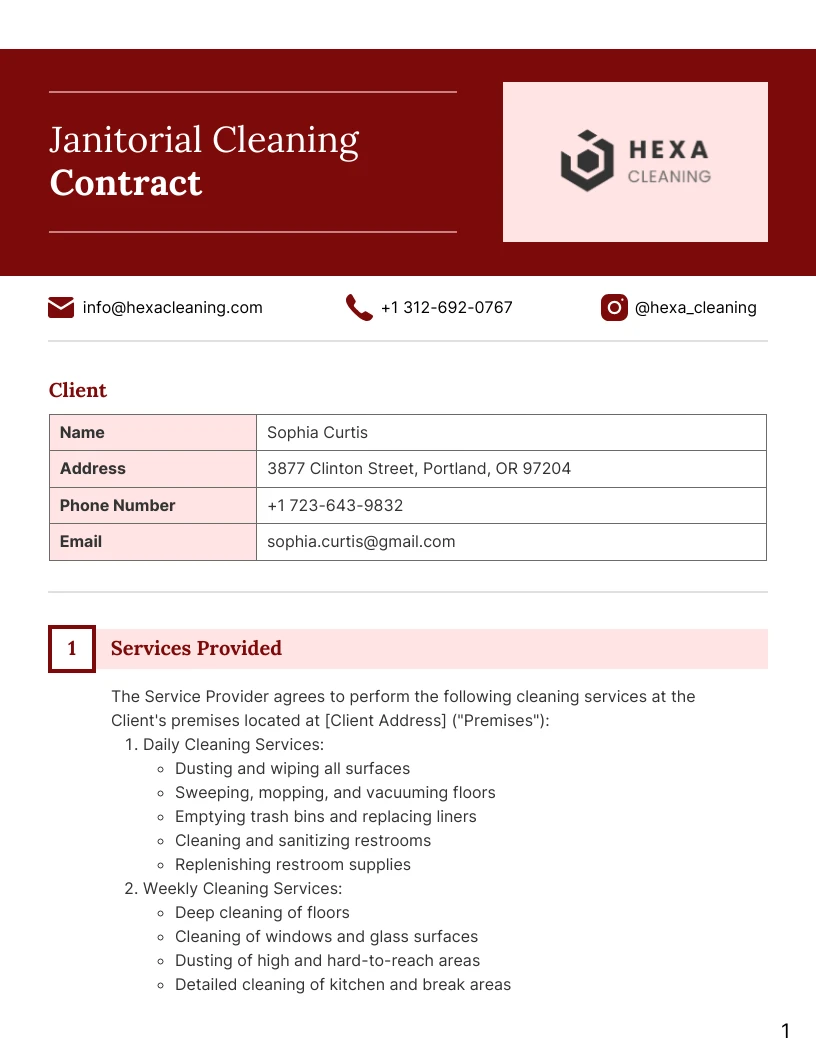 Janitorial Cleaning Contract Template - Venngage