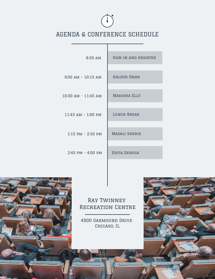 Agenda and Conference Schedule Infographic Template - Venngage