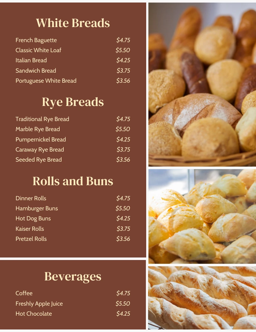 Brown Minimalist Photo Collage Bakery Menu - Venngage