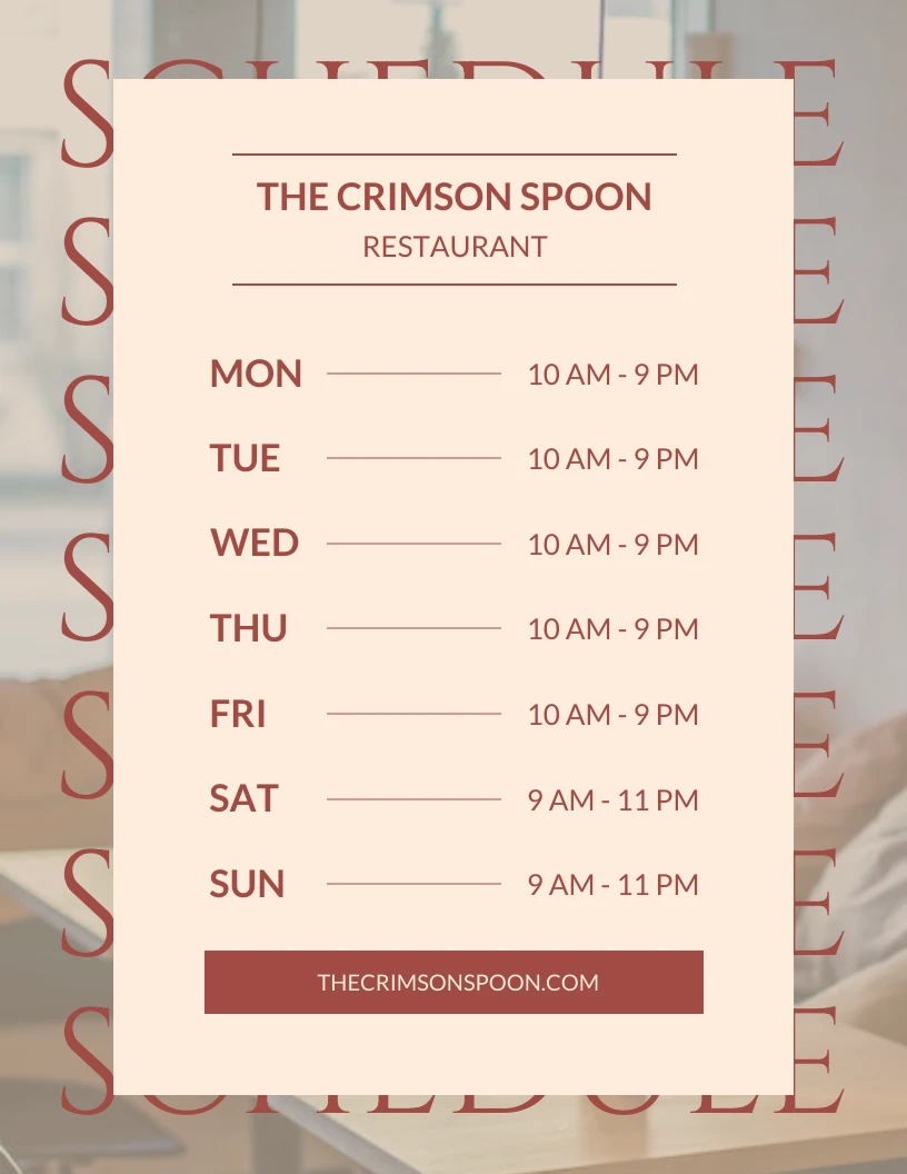 Cream Restaurant Open Schedule Template - Venngage