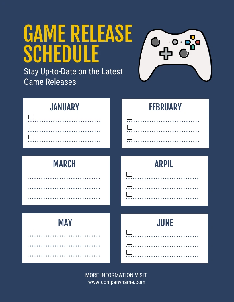 Blue Simple Illustration Game Release Schedule Template - Venngage