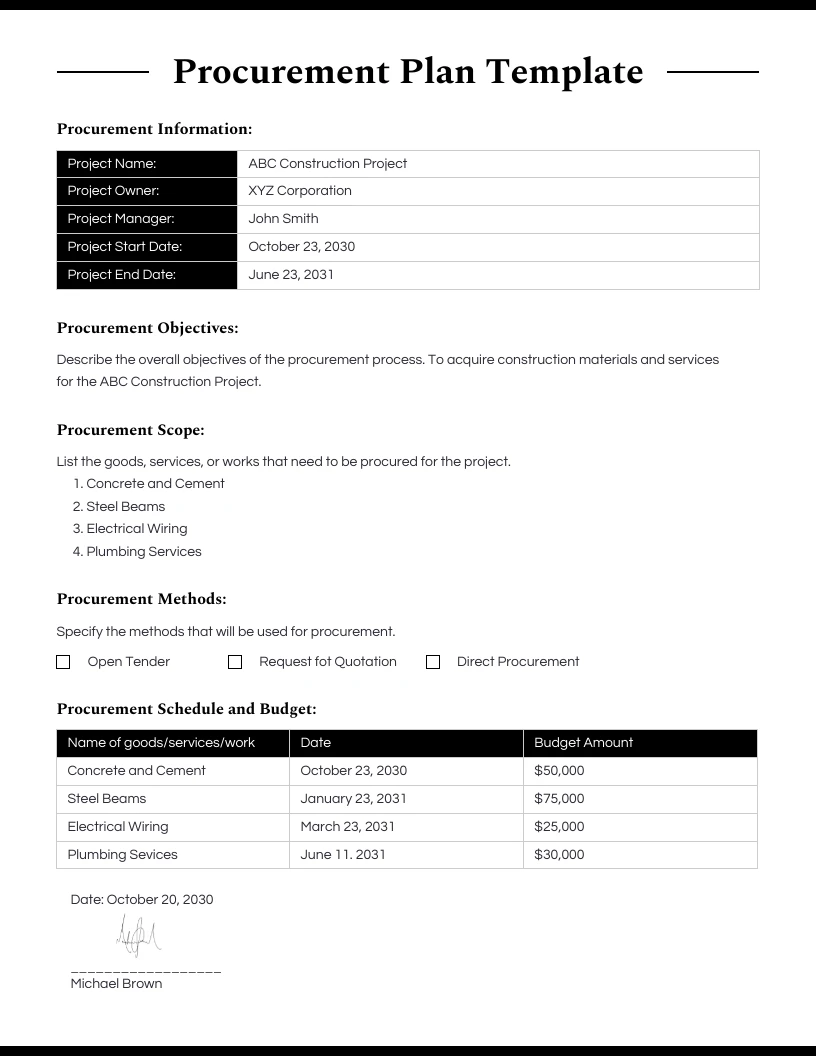 Procurement Plan Template - Venngage