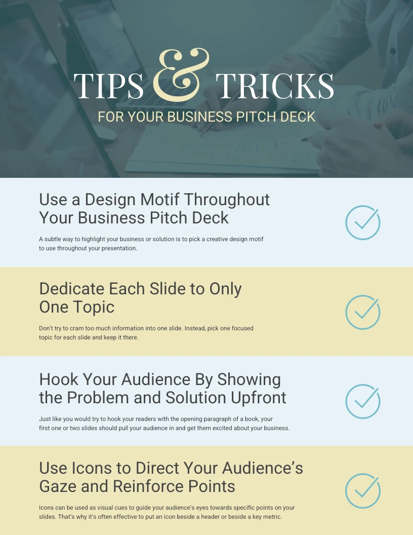 Business Pitch Strategy Tips List Infographic Template - Venngage