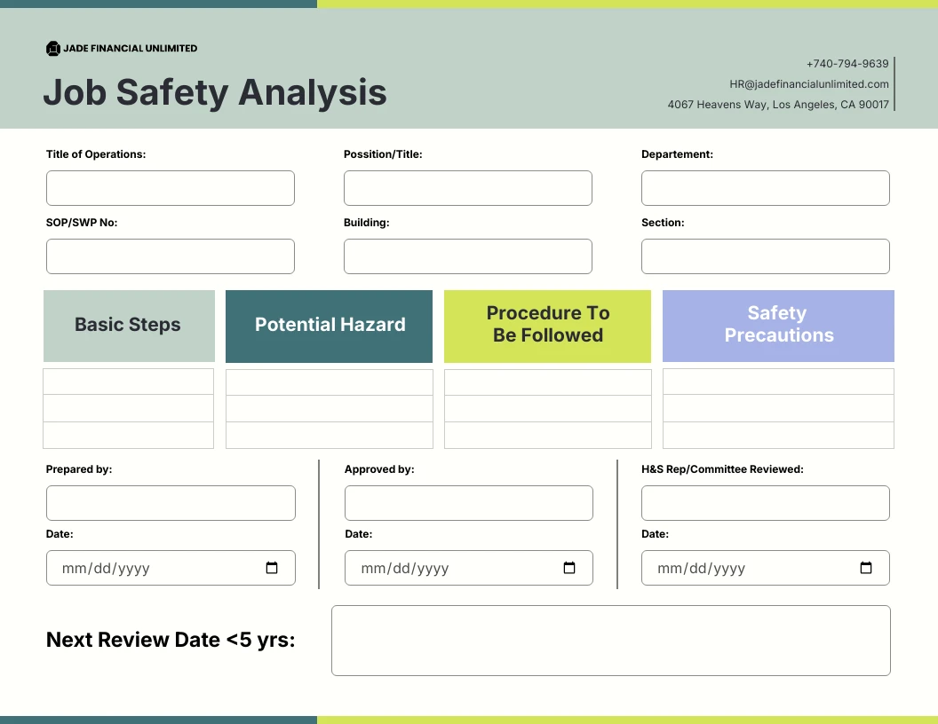 Job Safety Analysis Form Template