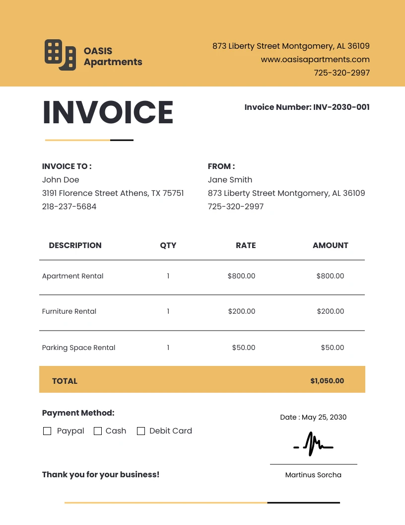 White Yellow Rental Invoice Template - Venngage