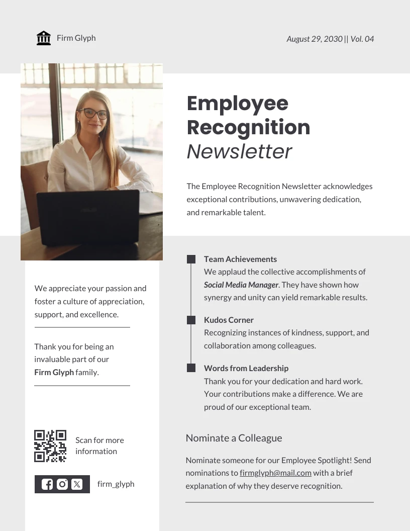 Employee Recognition Newsletter Example Template - Venngage