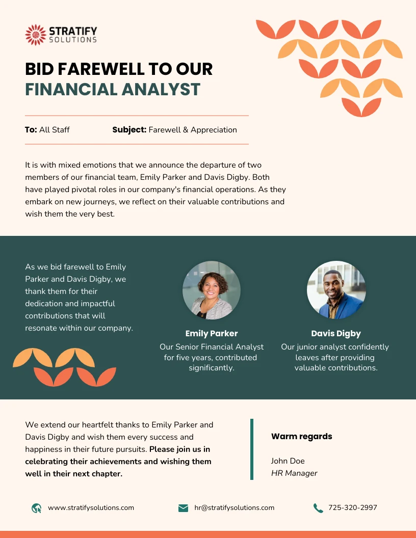 Farewell Team Member Email Newsletter Template - Venngage
