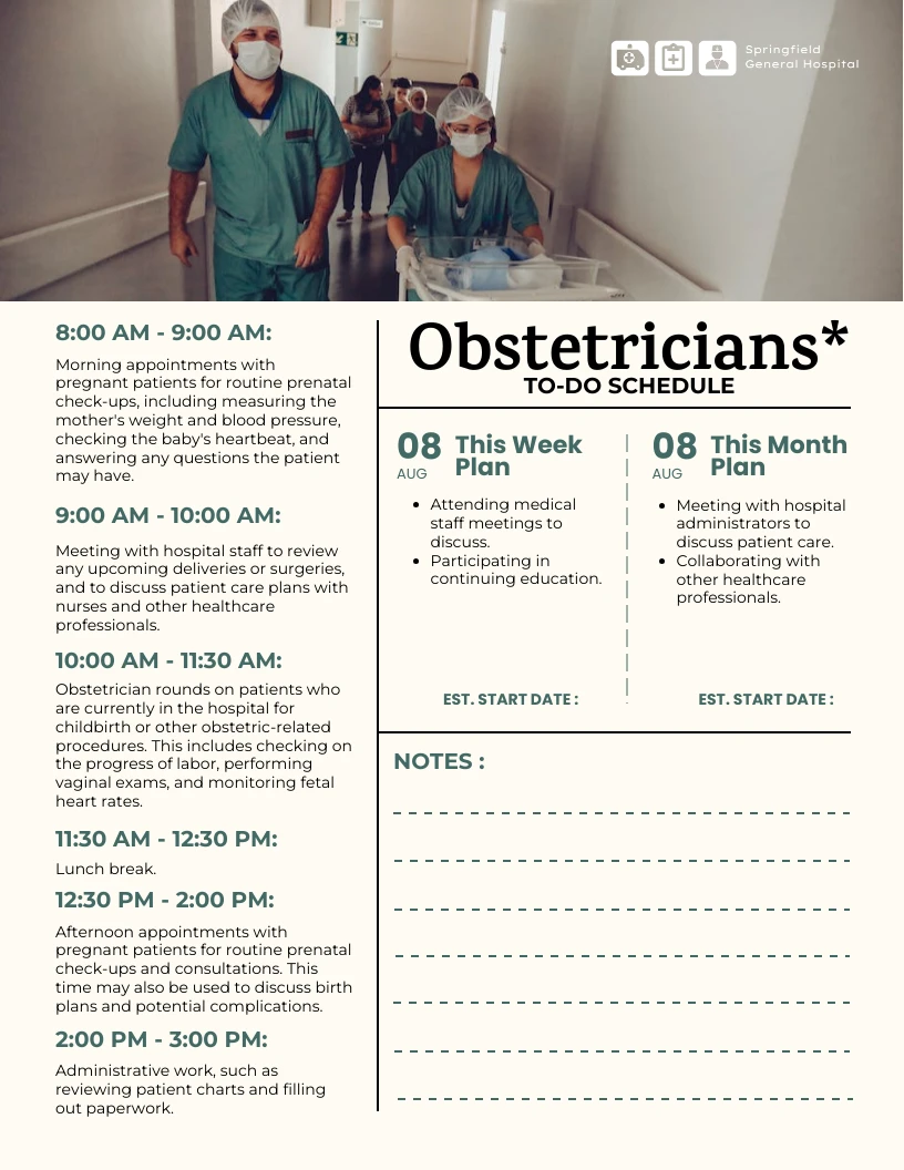 Cream Obstetricians To Do Schedule Template - Venngage