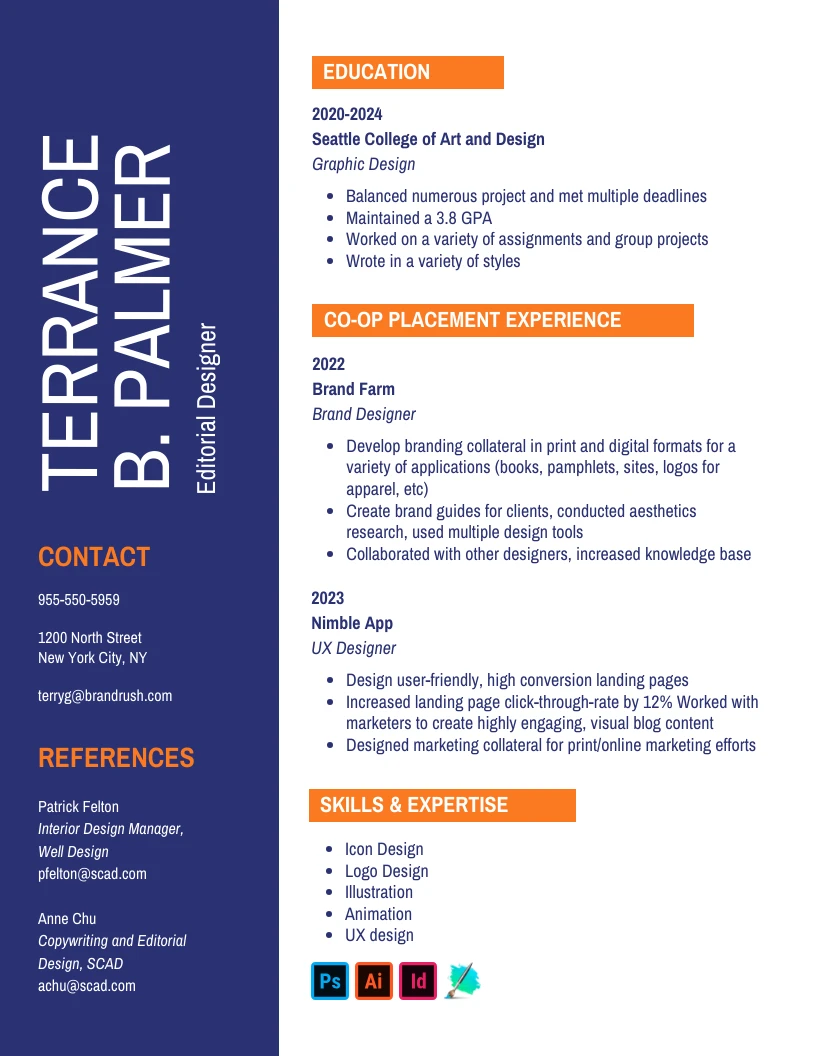 Blue Resume Design Example for Students Template - Venngage
