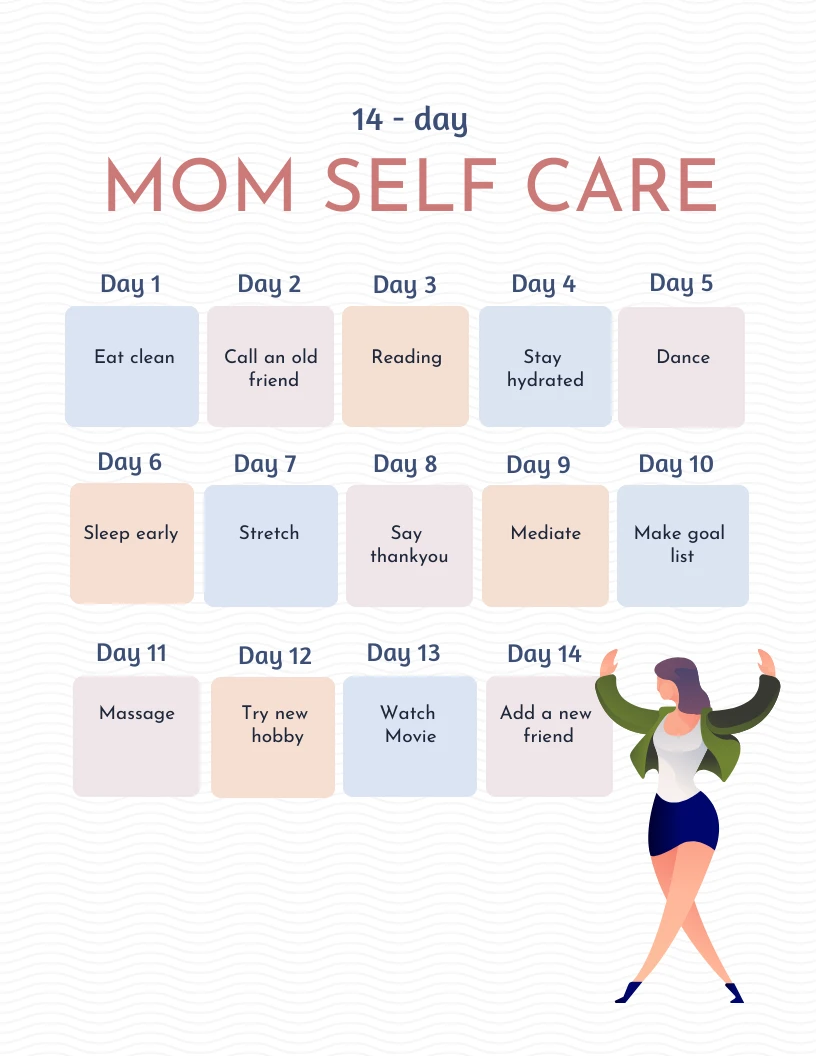 White Mom Self Care Schedule Template Venngage