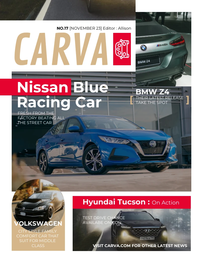 White and Red Car Magazine Poster - Venngage