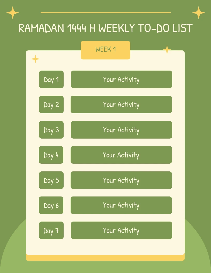 Green Modern Illustration Ramadan Weekly To-Do List Schedule Template ...