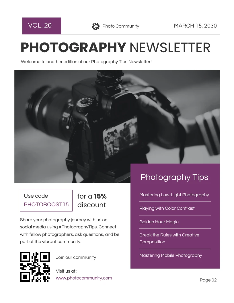 Photography Tips Newsletter Email Template - Venngage
