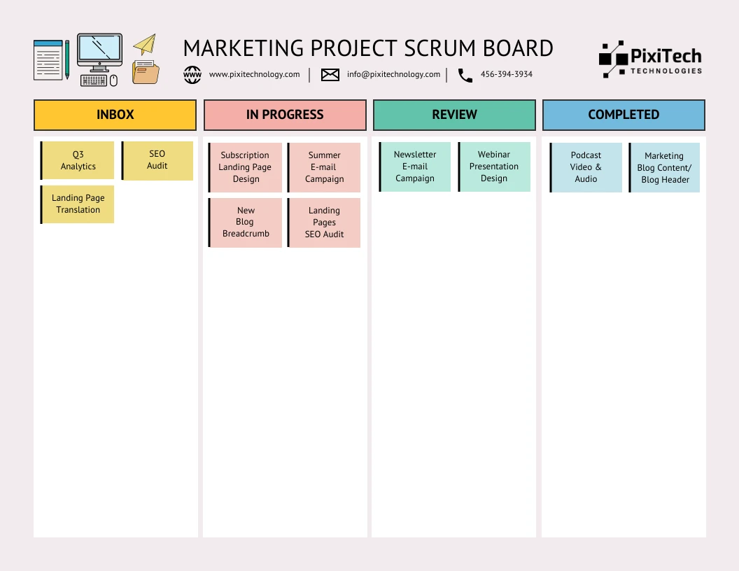 Pastel Marketing Project Scrum Board Template - Venngage