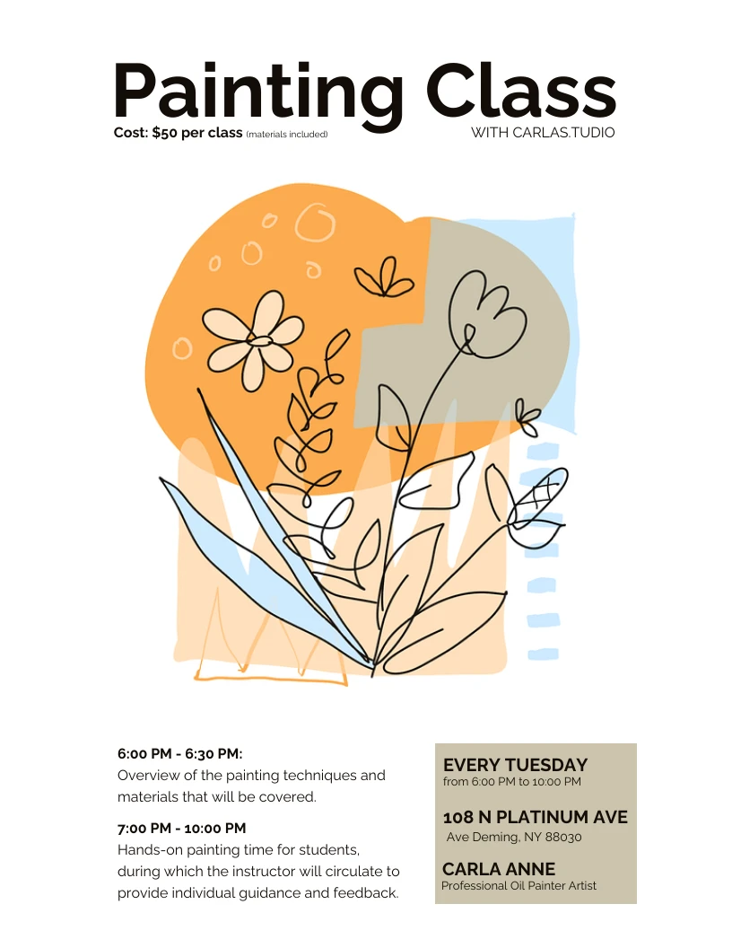 Painting Class with 2 Rundown Schedule Template - Venngage