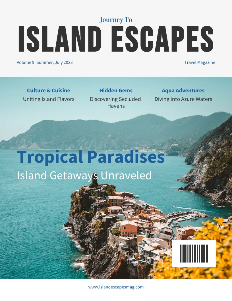 Blue And White Modern Travel Magazine Cover - Venngage