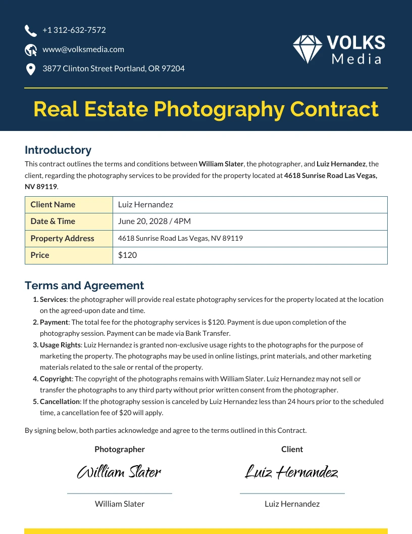 Real Estate Photography Contract - Venngage