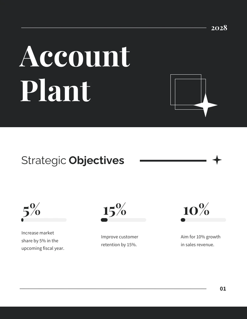Simple White Black Account Plan Template - Venngage