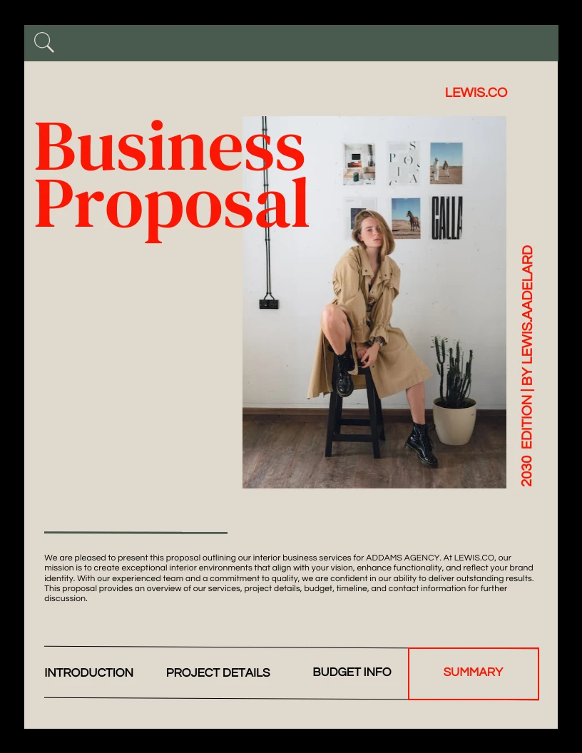 Cream & Orange Color Interior Professional Proposal Template - Venngage