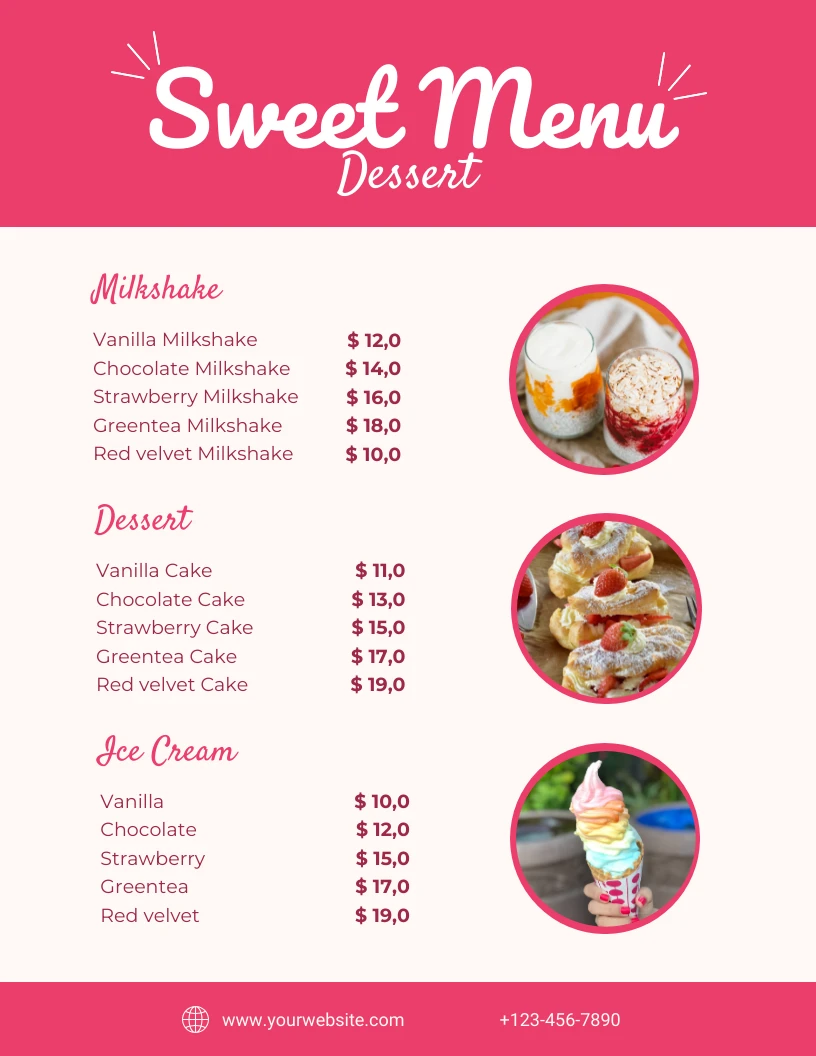 Menú De Postres Dessert Menu For Restaurant And Cafe. Design Template