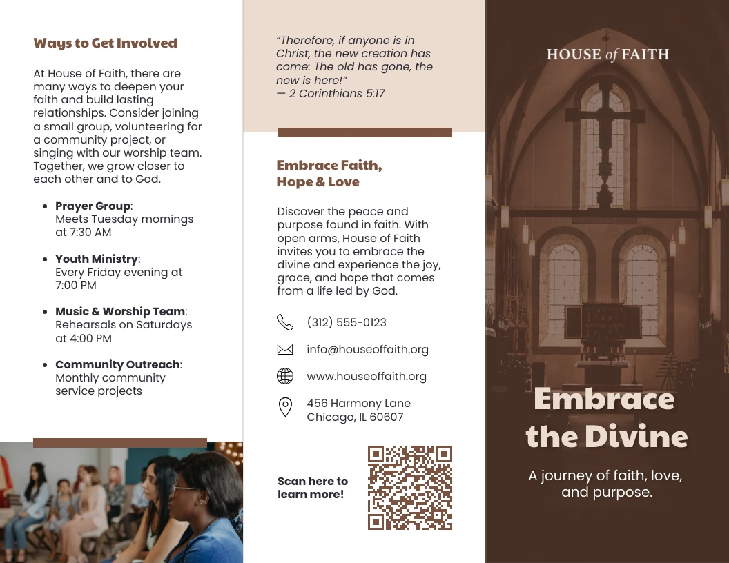 Brown Elegant Church Trifold Brochure - Venngage