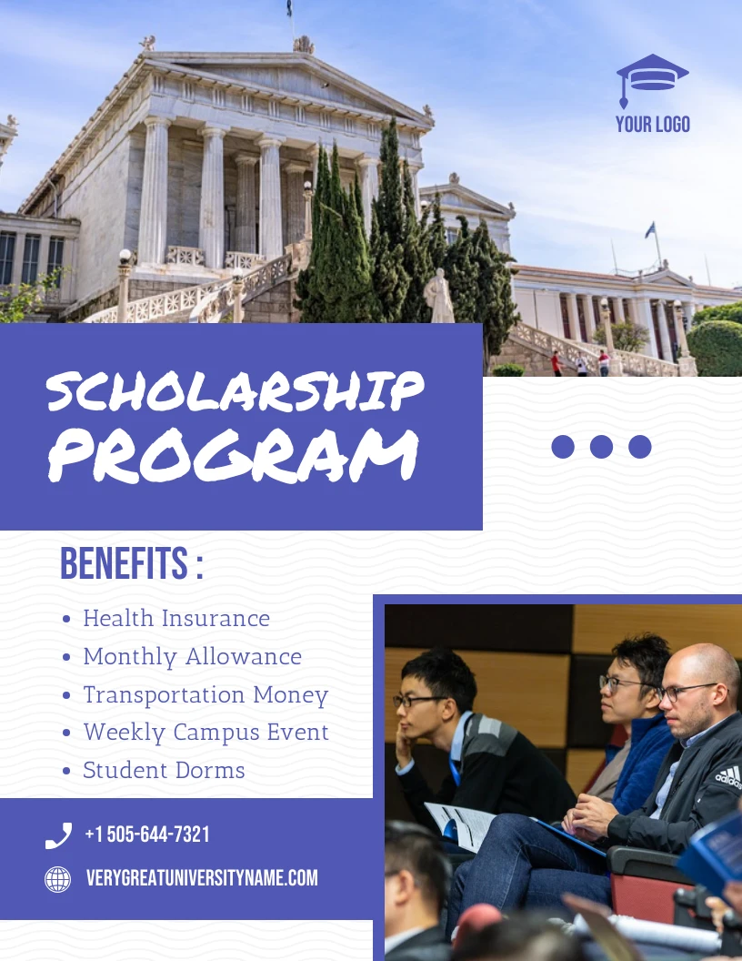 Blue Violet Scholarship Program Flyer Template - Venngage