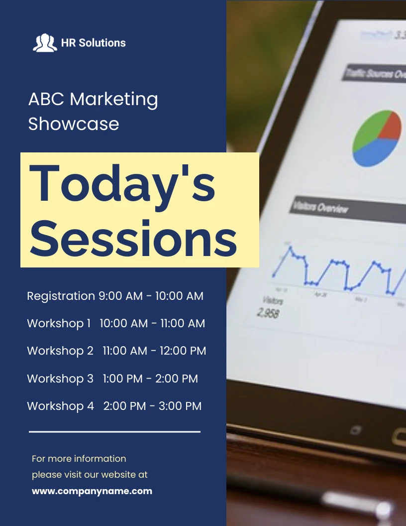 Dark Blue Schedule of Marketing Sessions Template - Venngage