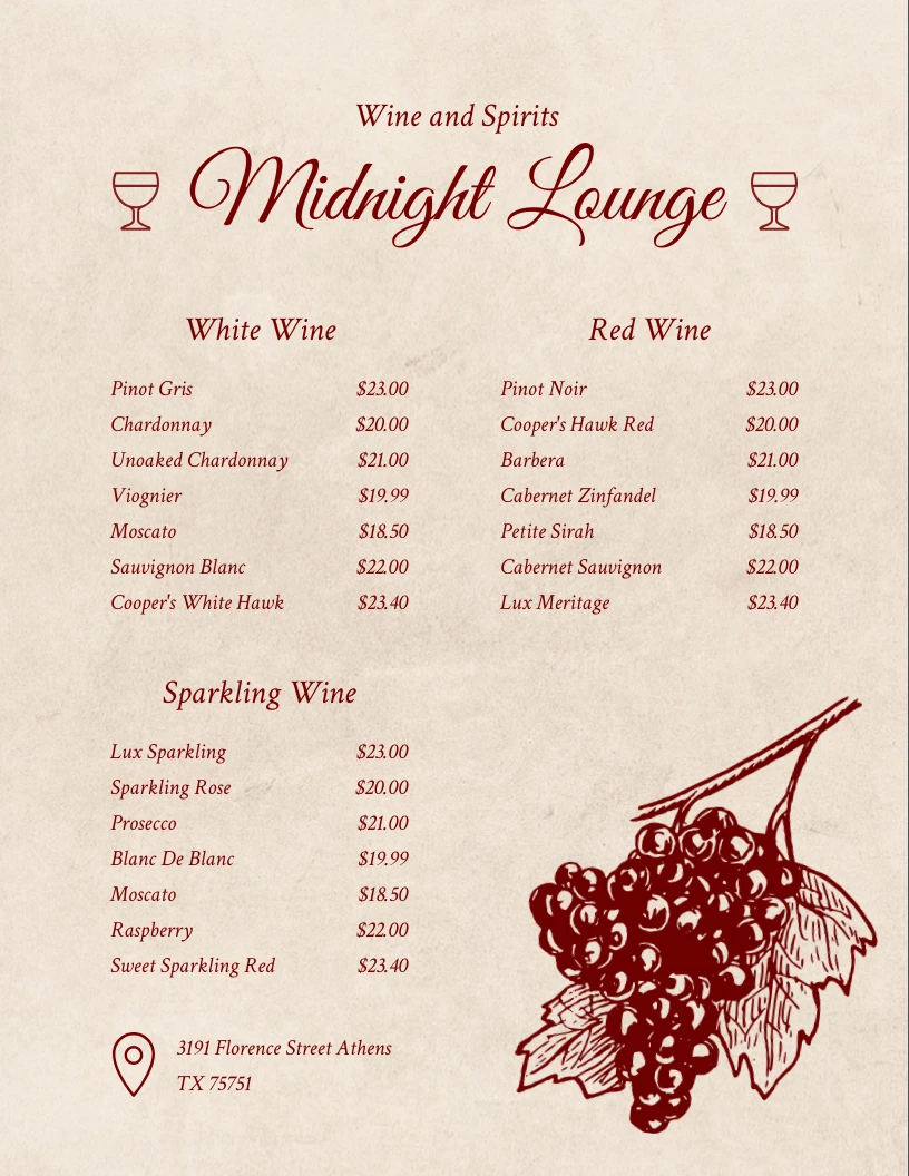 Light Brown Minimalist Vintage Wine Menu - Venngage