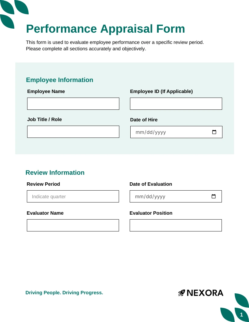 Performance Appraisal Form Template - Venngage