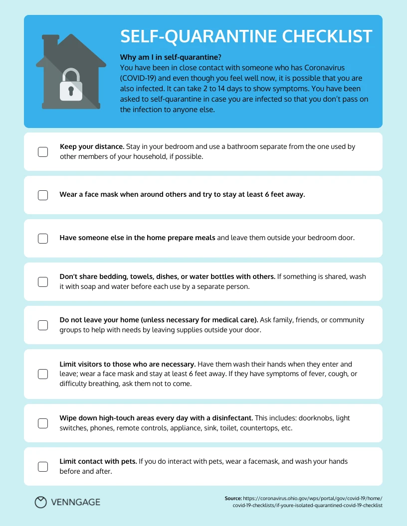 Self Quarantine Checklist Template - Venngage