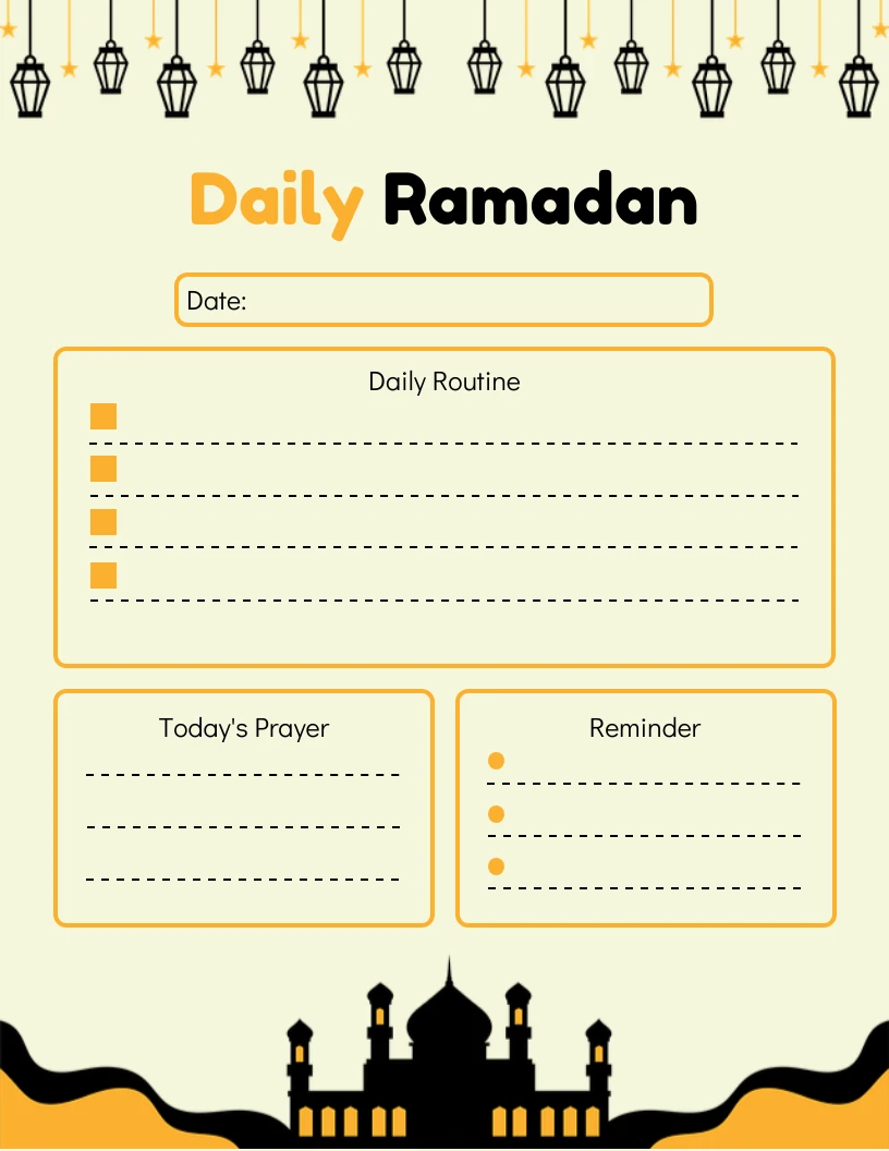Light Yellow Modern Illustration Daily Ramadan Schedule Template - Venngage