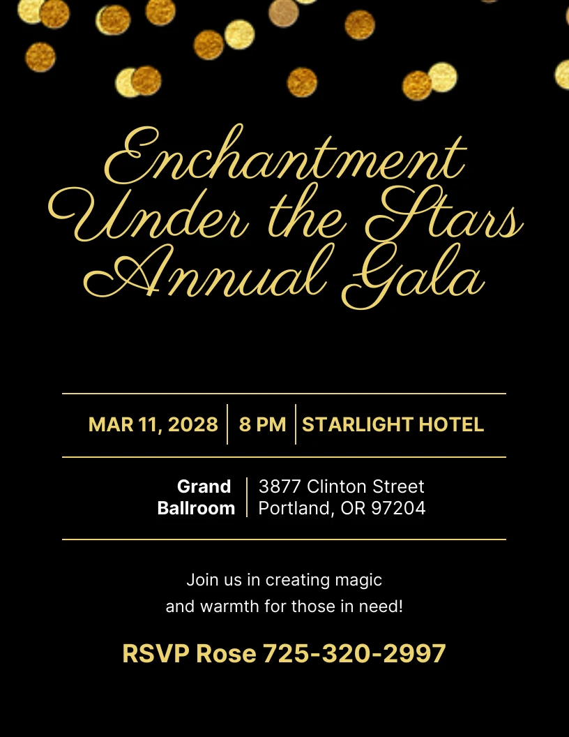 Elegant Black Gold Gala Invitation - Venngage