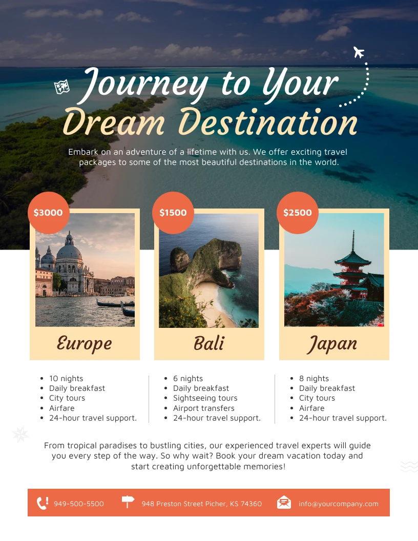 Orange and White Travel Package Poster - Venngage