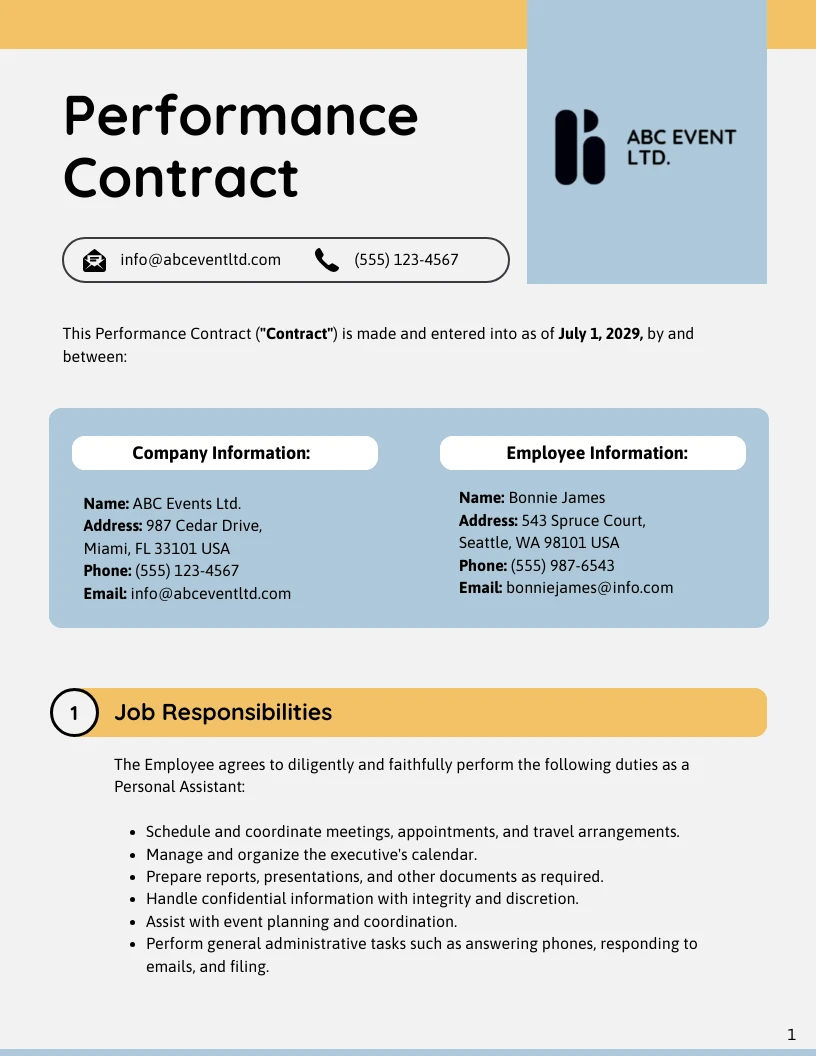 Performance Contract Template - Venngage Performance Contract Template - Venngage