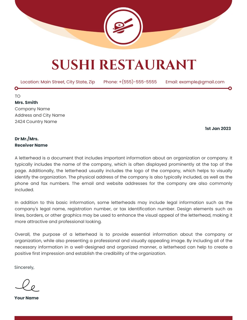 White Modern Sushi Restaurant Letterhead Template - Venngage