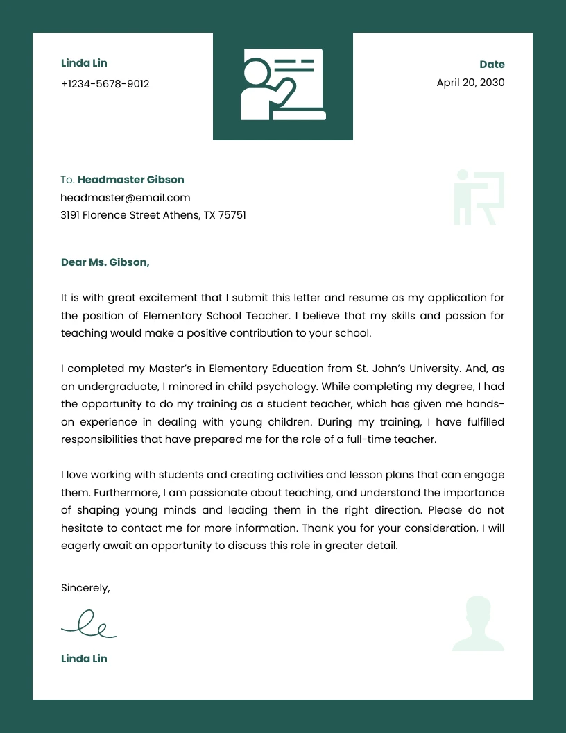 Green And White Clean Business Teacher Letterhead - Venngage