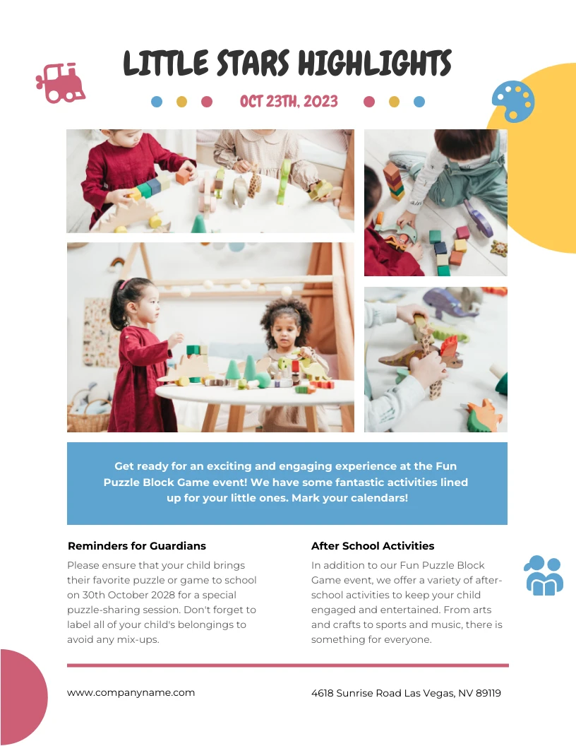 Colorful Preschool Newsletter Example Template - Venngage